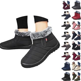 Generic Bottes de neige dhiver pour femme avec doublure en fourrure épaisse - Chaudes - Légères et antidérapantes - Bottes plates mi-mollet - Pour lintérieur 
