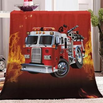 Generic Couverture Polaire 130x150 cm Flamme Plaid Polaire Lit 1 Personne 3D Imprim&eacute;e Camion de Pompier Couverture Doux et Chaud Plaid pour Canap&eacute; Lit, Blanke