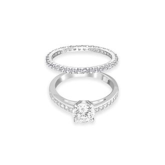 Swarovski Attract Ring, Set (2), Rund, Pav&eacute;, Weiss, Rhodiniert