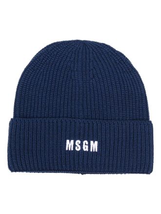 Msgm bonnet nervur&eacute; &agrave; logo brod&eacute; - Bleu