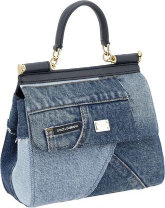 Dolce & Gabbana Womens Sicily Handbag Denim Cotton; Lamb Ovis Aries Handbags Hand Bags