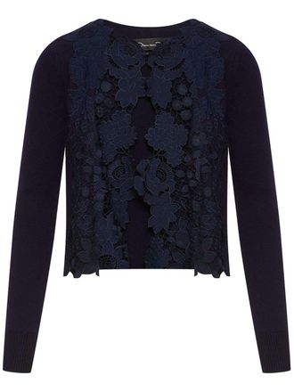 Oscar De La Renta cardigan à empiècements en dentelle - Marron