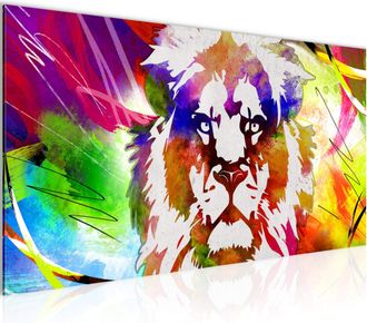 Runa Art Wandbild Löwe Abstrakt 1 Teilig 100 x 40 cm Modern Bild auf Vlies Leinwand Tiere Wohnzimmer Schlafzimmer Bunt 007312a
