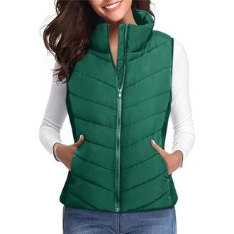 Generic Gilets bouffants pour femmes - Veste matelass&eacute;e sans manches &agrave; col montant et &agrave; fermeture &eacute;clair pour femme, gilet dhiver confortable, l&eacute;ger et chaud,