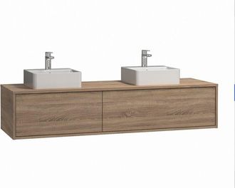 Vente-Unique Vente-unique - Meuble de salle de bain suspendu coloris naturel clair avec double vasque - L150 cm - isaure ii