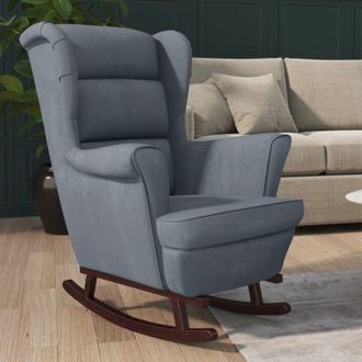 vidaXL Vidaxl - Fauteuil à bascule et pieds en bois dhévéa Gris foncé Velours
