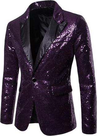 Generic Robe de bal des ann&eacute;es 80 &agrave; paillettes pour homme avec queue-de-morue Disco Robe de soir&eacute;e veste &agrave; paillettes brillantes Blazer pour homme, violet, XX