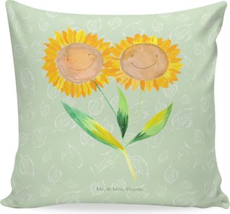 Mr. & Mrs. Panda Sitzkissen Blume Sonnenblume - Geschenk, Beste Freundin, Dekokissen Sofa, Dekokissen, Sonnenblumen, Sommer Deko, Sofakissen 40x40
