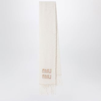 Miu Miu Wei&szlig;er Schal aus Mohairmischung mit Logo