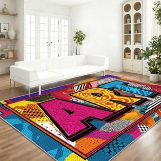 Generic Tapis de Salon Chambre Salle &agrave; Manger Adulte Bureau Design Lettres dart Abstrait Poil Court Fin Doux L&eacute;ger R&eacute;sistant 120 x 180 cm, Color&eacute;
