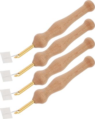NUOBESTY GALPADA 4 St&uuml;ck Punch Needling mit Holzgriff Sticknadelstift und Einf&auml;delhilfe f&uuml;r Pr&auml;zises Handn&auml;hen Selbstgemacht Stickzubeh&ouml;r f&uuml;r Kreuzstich Teppic
