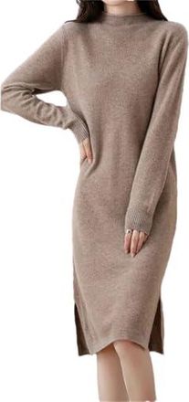 Generic Robe pull longue en laine mérinos à col rond pour femme, Gris marron foncé, XXL