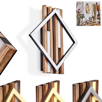 HOFSTEIN LED Wandleuchte Ellekilde, Wandlampe aus Metall/MDF/Kunststoff in Schwarz/Holzoptik/Wei&szlig;, Leuchte im modernen Design, 19 Watt, 1990 Lumen, Wohnzimmer,