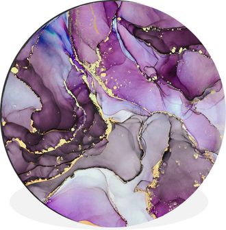 MuchoWow Wandbild Rund Wanddeko Deko Wohnzimmer Bilder 60x60 cm Marmor - Rosa - Lila - Gold