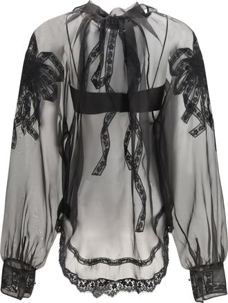 Ermanno Scervino Lace and Sheer Silk Shirt - Black