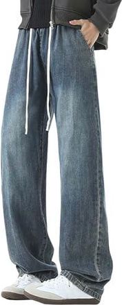 Generic Jean confortable à jambe large pour homme avec poches, design robuste pour une tenue décontractée et un pantalon tendance de rue, noir foncé, 3XL