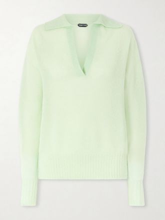 Tom Ford Pull Fa&ccedil;on Polo En Cachemire M&eacute;lang&eacute; - Vert
