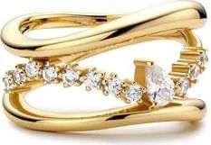 Ania Haie Miss TWINKEL Bague pour femme en argent sterling 925 plaqué or 14 carats, sertie de 12 zircons, taille UE : 56, avec emballage cadeau