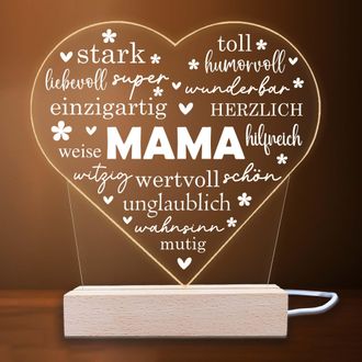Indigos UG LED Nachttischlampe - Mama - Familie, Liebe - Herz mit Spruch, W&ouml;rtern - Nachtlicht - 3D-LED-Lampe - Deko, Weihnachten, Geburtstag - Geschenk f&uuml;r Papa