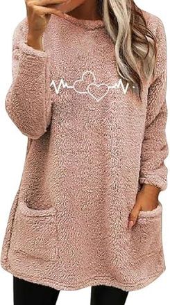 Generic Sweat-shirt l&eacute;ger en polaire pour femme - Sweat d&eacute;contract&eacute; &agrave; double fermeture &eacute;clair - Pull long pour femme, Rouge, 3XL