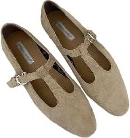 Generic JCVBN Chaussures plates Mary Janes &agrave; bride en T pour femme - Style d&eacute;contract&eacute; - Bout rond - Chaussures plates lolita, abricot, 36.5 EU