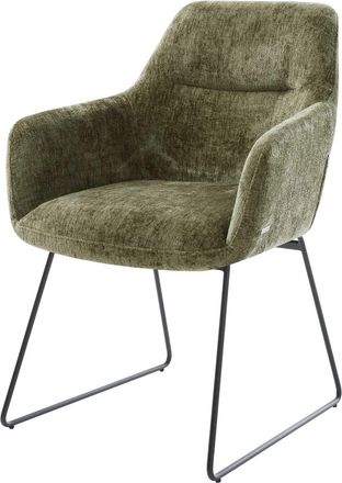 DELIFE Polsterstuhl Pejo-Flex Kufengestell Schwarz Chenille Olive Taschenfederkern