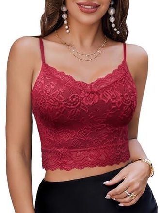 Avidlove Bustier en dentelle pour femme - Sexy - Bralette - Maillot de corps basique - Bretelles spaghetti - Camisole - Col en V - Dos d&eacute;coup&eacute; - D&eacute;bardeur, rou