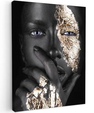 MuchoWow © Impressions sur Toile 50x70 cm Deco Tableau Murale Decoration Salon Peinture Tableaux Chambre Toiles Maison Femme - Or - Noir