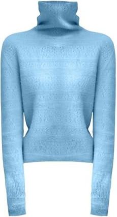 Generic Pull à col montant pour femme - Haut en laine avec découpe - Pour intérieur et extérieur - Cadeau de Noël, bleu ciel, XL