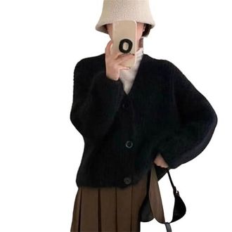 Generic Pull en tricot &agrave; col en V pour femme - Solide - Nouveaut&eacute;s de la mode cor&eacute;enne - Streetwear - Cardigans courts, Pull noir, Taille XS