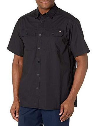 Dickies Short Sleeve Ripstop Work Shirt Chemise Longue à Bouton dutilité Professionnelle, Noir Rinsed Black, 3XL Hommes