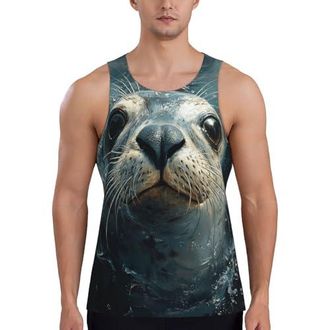 Generic D&eacute;bardeur respirant &agrave; s&eacute;chage rapide sans manches pour homme pour entra&icirc;nement &agrave; la plage S &agrave; 4XL, Lion de mer mignon 11, 4XL