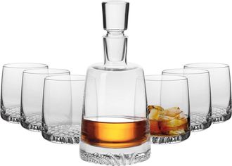 Krosno Whisky Cognac Kristall Set | 1 x 950 ml Karaffe & 6 x 300 ml Glas | Fjord Kollektion | F&uuml;r Zuhause, Restaurants & Partys | Geschenk f&uuml;r Whiskykenner |