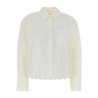 Max Mara Femme, Blouses et Chemises, Blanc, Taille: 36 FR Neutro Scalloped Poplin Shirt