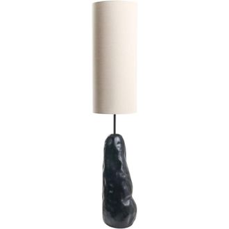 Beliani Lampadaire Organique en C&eacute;ramique avec Abat-Jour Ajustable en Tissu Noir Selb