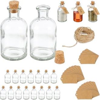Relaxdays Dekogl&auml;ser 20er Set, Glasflaschen mit Korken, 125 ml, Gew&uuml;rzgl&auml;ser zum Bef&uuml;llen mit Deko, transparent/Natur