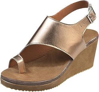 Generic Sandales compens&eacute;es pour femme - Sandales tendance en cuir de couleurs unies - Sandales &agrave; bride arri&egrave;re - Sandales d&eacute;contract&eacute;es &agrave; bout rond - Chaussu