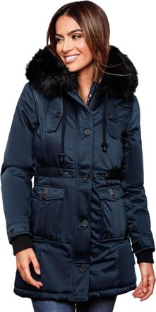 Navahoo Damen Winter Jacke Kapuze Winterjacke Parka Kunstfell Teddyfell B818 [B818-Lul-Pri-Navy-Gr.M]