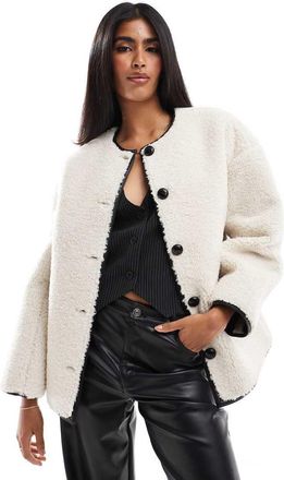 4th & Reckless Exklusive Jacke aus Lammfellimitat in Cremeweiß mit Knopfleiste