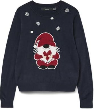 Vero Moda O-Neck Pullover Xmas Box Vmcute Ls Pull à col Rond Motif boîte de Noël, Blazer Bleu Marine, S Femme
