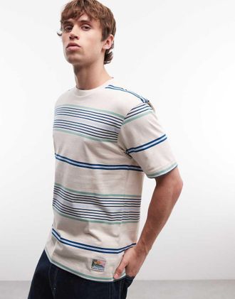 Parlez Clothing Calm - T-shirt &agrave; manches courtes et rayures - Cr&egrave;me/bleu-multicolore