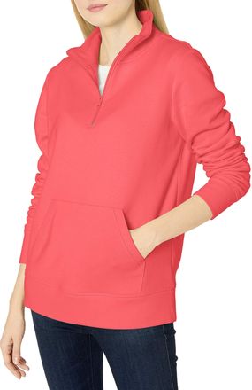 Amazon Essentials Damen Langarm-Oberteil aus Fleece mit Viertelreißverschluss (in Übergröße erhältlich), Korallenrosa, XXL