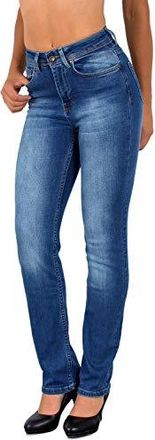 ESRA Jean Femme Droit Taille Haute &Eacute;lastique Pantolon Grande Taille High Waist Straight-Fit G700