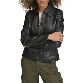 Levi's Damen Racerjacke mit Laydown-Kragen Kunstleder, Schwarz, S