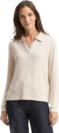 Tom Tailor Damen 1048935 Cosy Langarmshirt mit Polokragen, 36844-Sand Stone Beige Melange, L