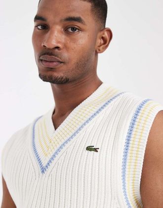 Lacoste D&eacute;bardeur en maille chunky - Blanc