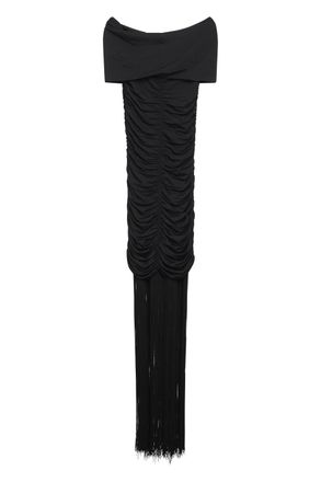 Khaite Womens Off-Shoulder Draped Midi Dress Black Viscose
