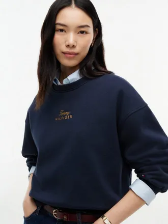 Tommy Hilfiger Sweatshirt GOLD SCRIPT FLEECE RLX C-NK SWT Baumwollmischung, relaxed fit