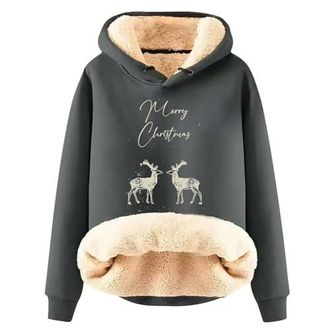Generic 2026 Printemps &Agrave; La Mode De No&euml;l Imprim&eacute; Cerf Femmes Automne Et Hiver Velours &Eacute;pais Chaud Cardigan Sweat &agrave; Capuche, gris fonc&eacute;, 5XL