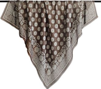 Alexis Leroy Seidenschal 130x105cm Schal mit Retro-Print als Tuch & G&uuml;rtel Dunkelbraun